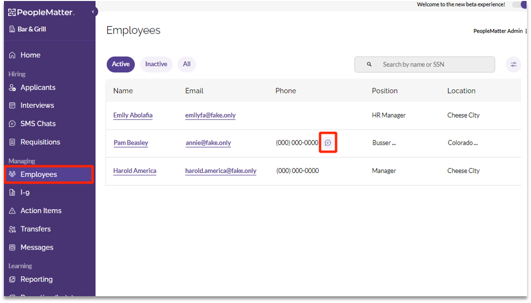 PeopleMatter: Administrators: SMS Chats – PeopleMatter